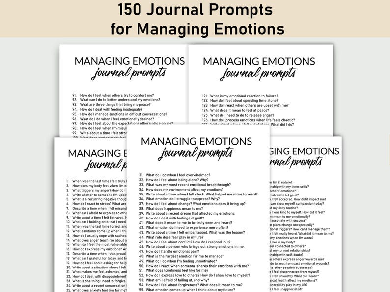 150 Journal Prompts for Managing Emotions, Printable, Journal ...
