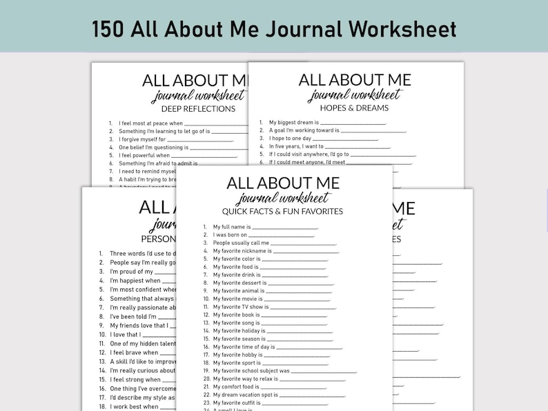 All About Me Printable Worksheet, Journal Printable, Fill-in-the-blank ...