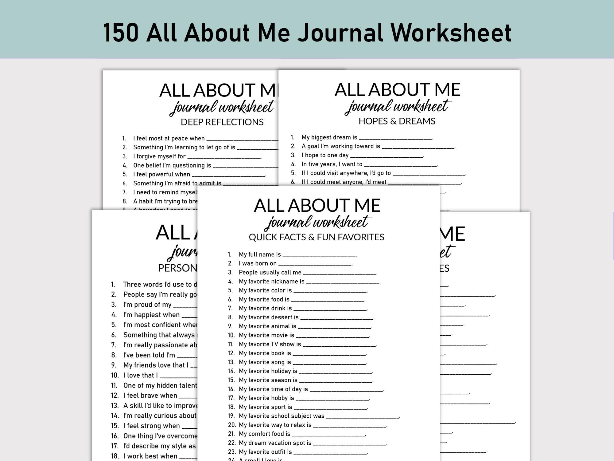 All About Me Printable Worksheet, Journal Printable, Fill-in-the-blank ...