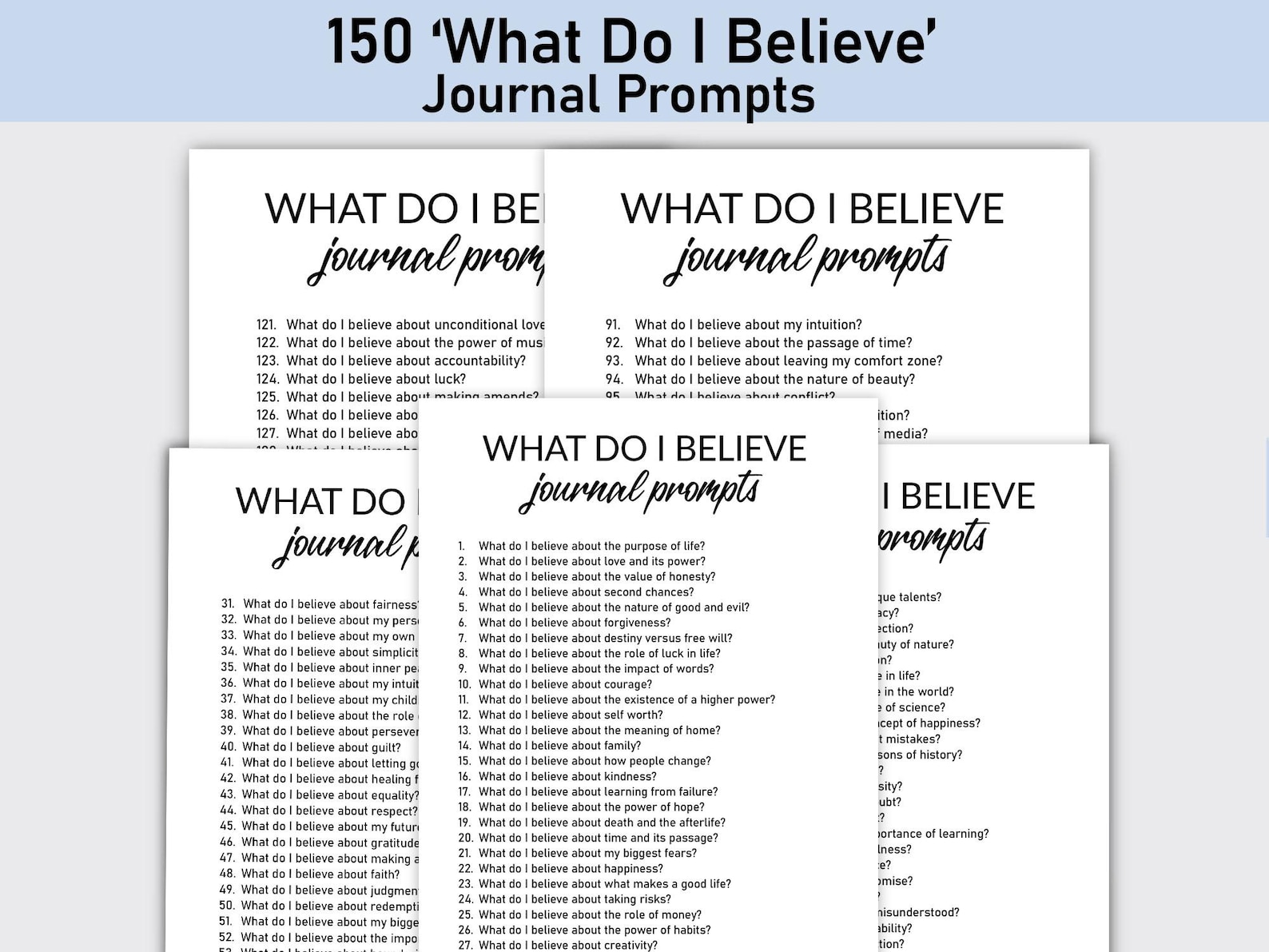 150 What Do I Believe Journal Prompts , Printable, Journal, Minimalist ...