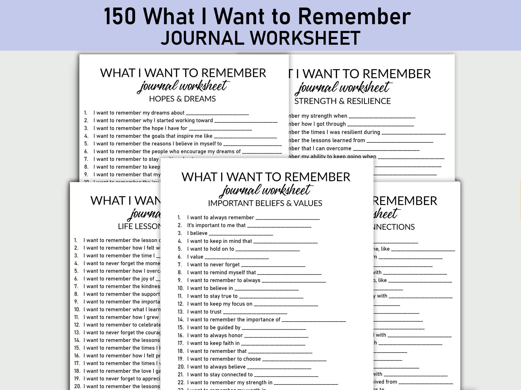 What I Want to Remember Printable Worksheet, Journal Printable, Fill-in ...