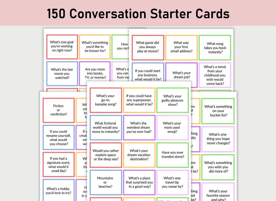 150 Conversation Starter Cards, Printable Conversation Starters, Fun ...