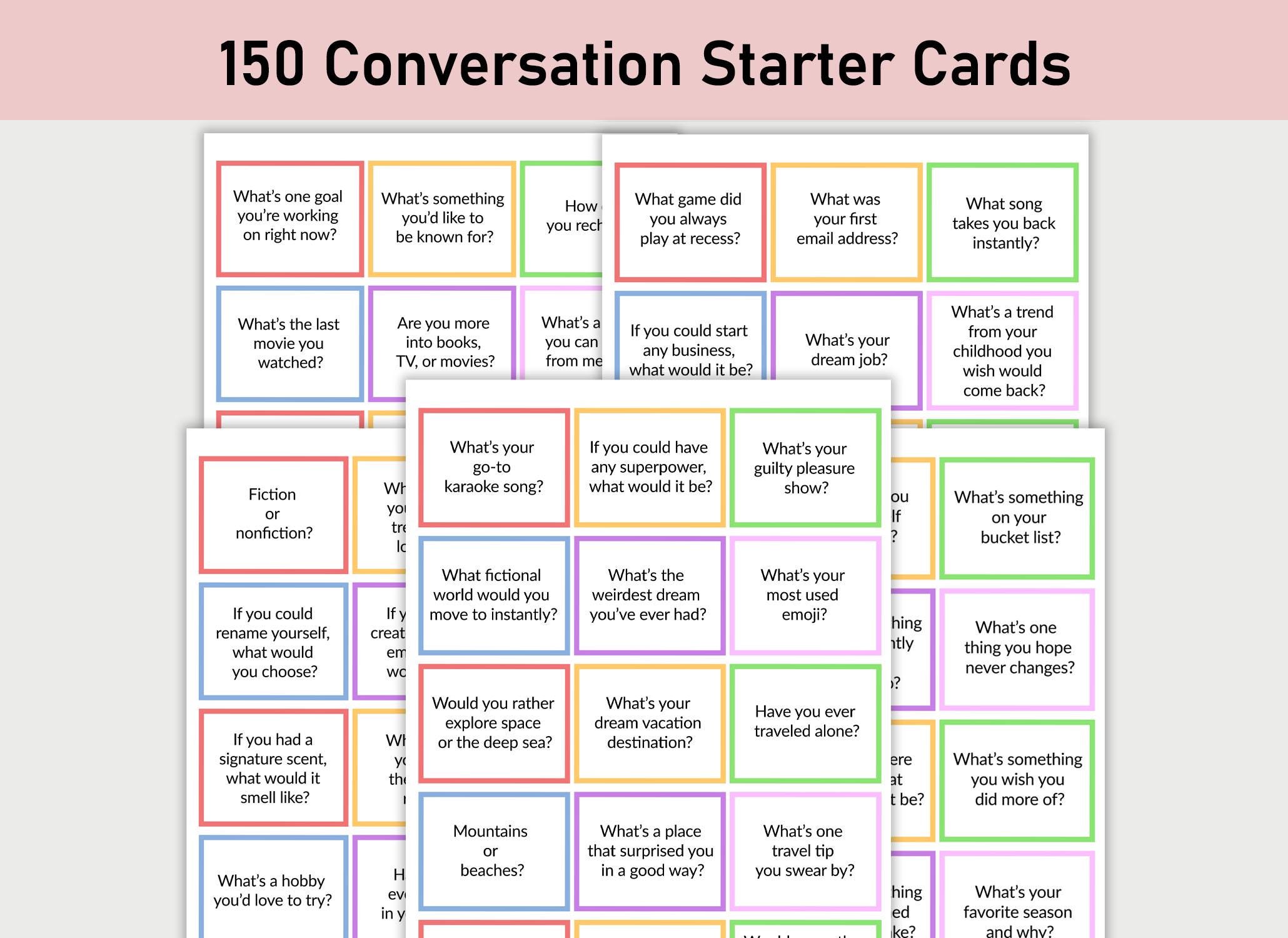 150 Conversation Starter Cards, Printable Conversation Starters, Fun ...