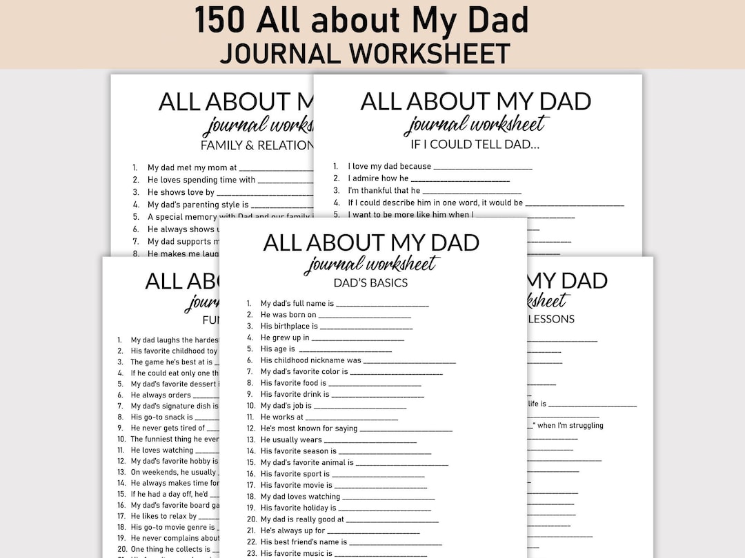 All About My Dad Printable Worksheet, Journal Printable, Fill-in-the ...