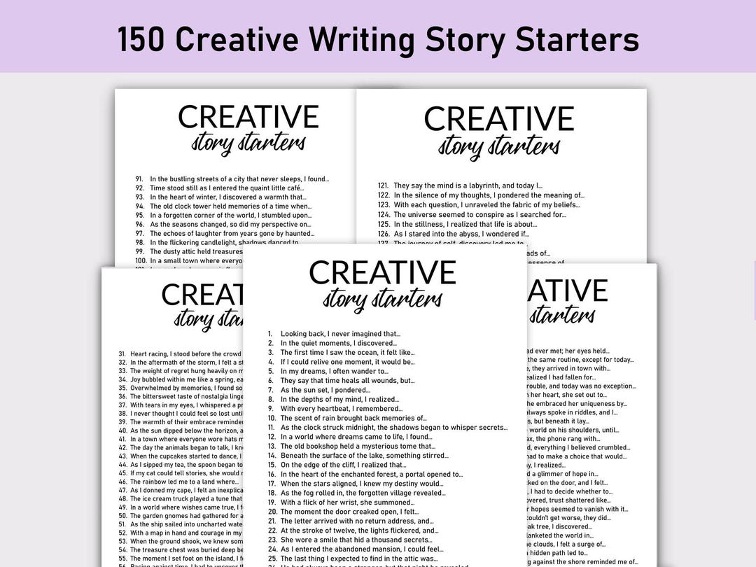 150 Story Starter , Printable, Journal, Minimalist, Creative Writing ...