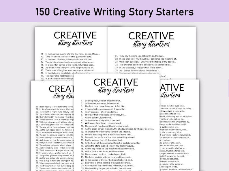 150 Story Starter , Printable, Journal, Minimalist, Creative Writing ...