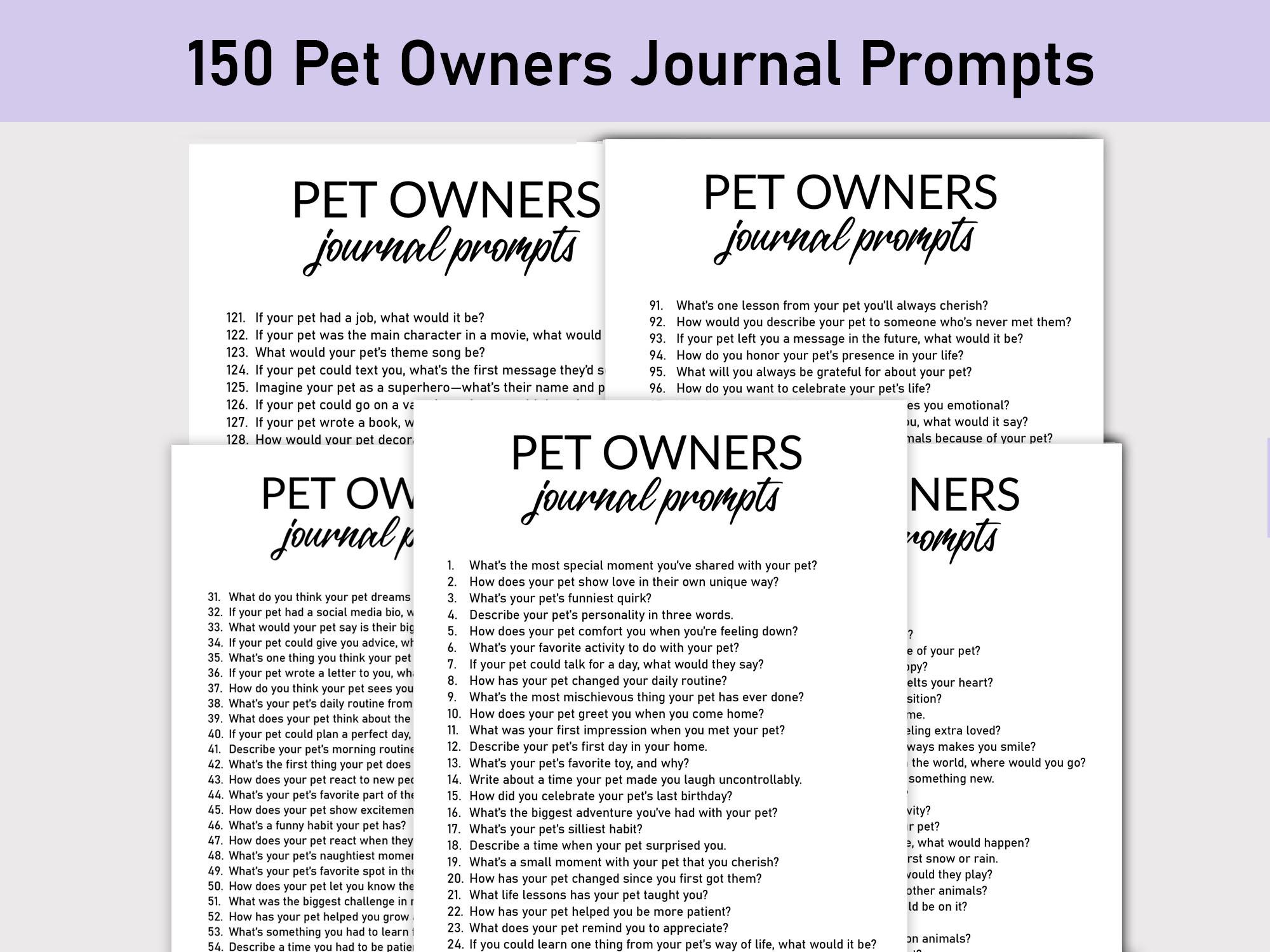 150 Pet Owners Journal Prompts, Printable, Journal, Minimalist ...