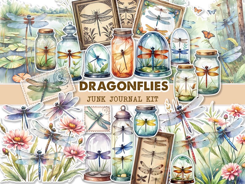 Dragonfly Junk Journal Kit, Printable, Ephemera, Digital Papers ...