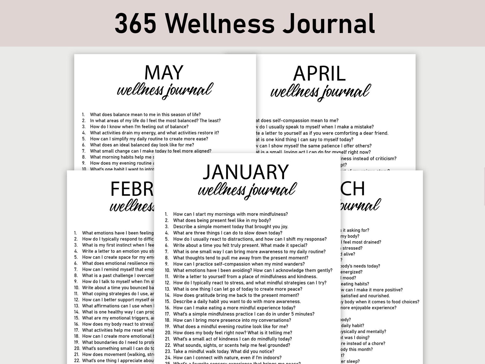 365 Daily Wellness Journal, Printable, Journal, Self Care, Mental ...