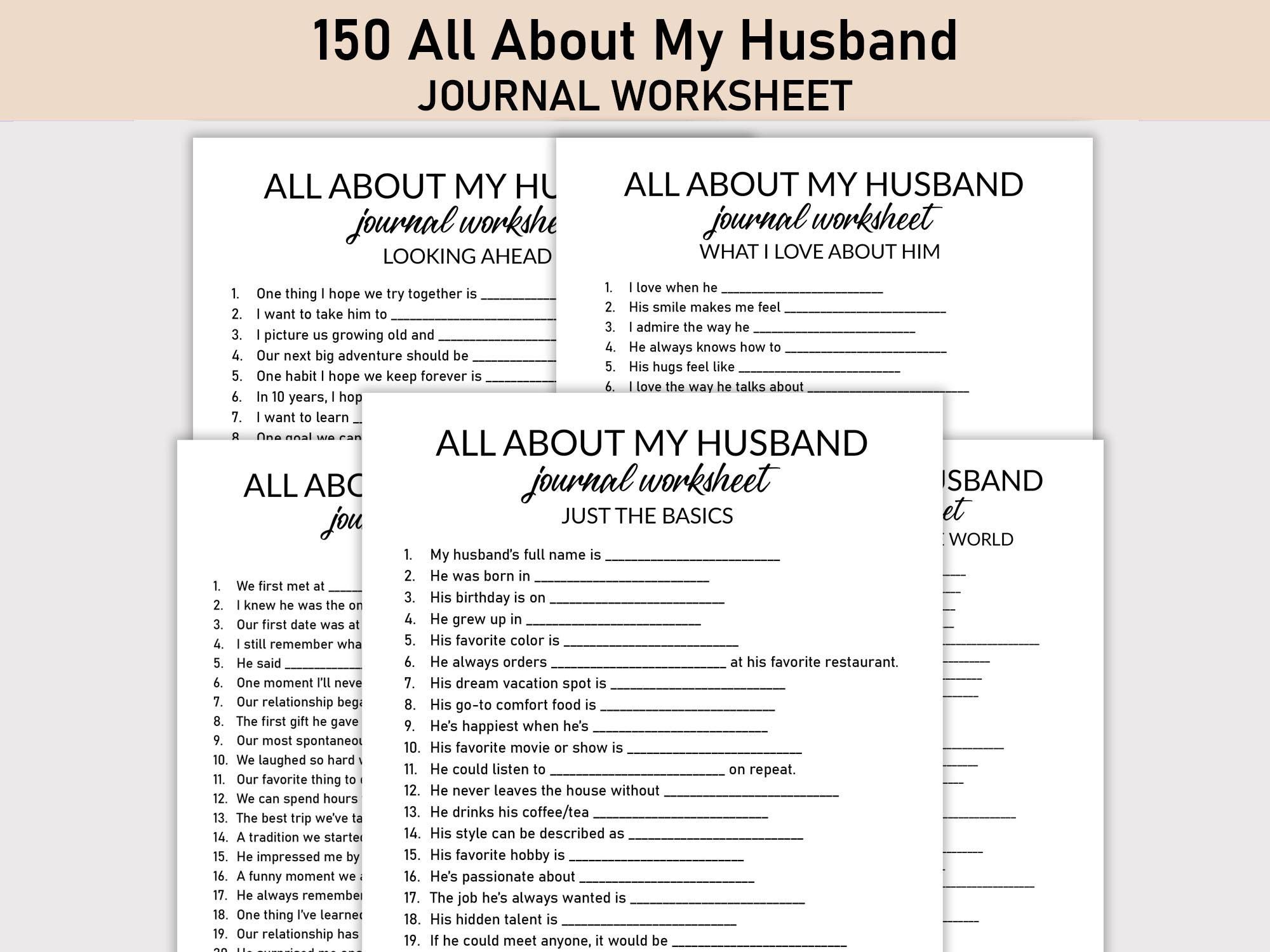 All About My Husband Printable Worksheet, Journal Printable, Fill-in ...