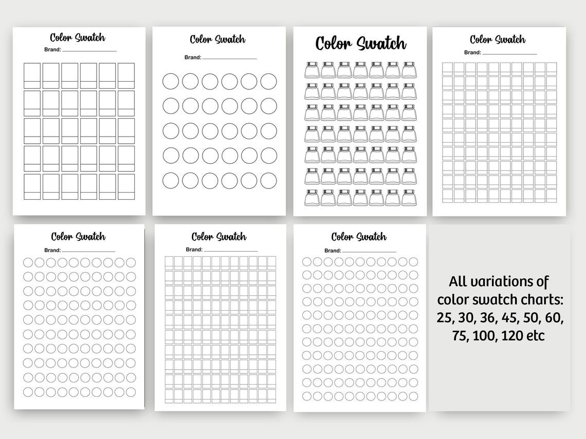 Color Swatch Chart Bundle, Printable, Blank Color Swatch, Journal, Ink ...