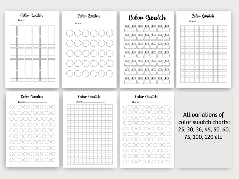 Color Swatch Chart Bundle, Printable, Blank Color Swatch, Journal, Ink ...