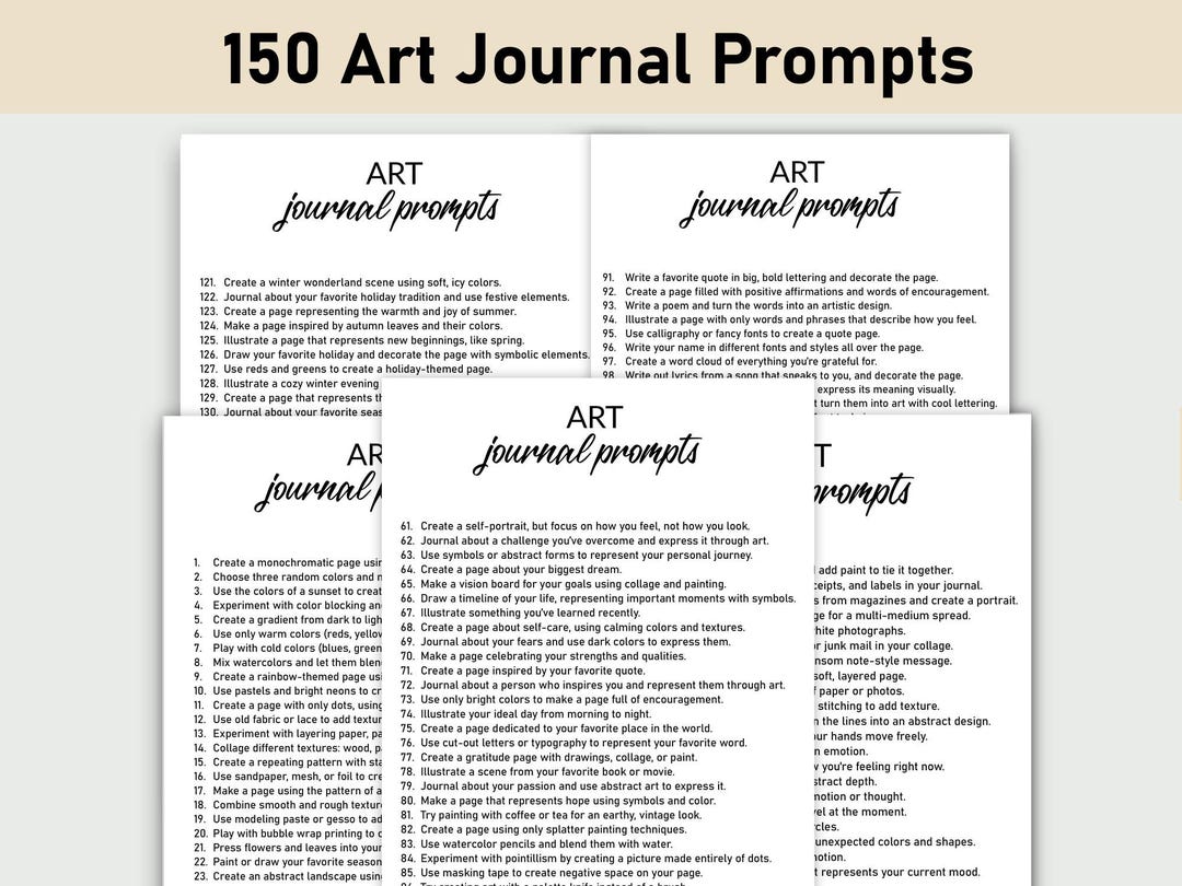 150 Art Journal Prompts Bundle, Printable, Journal, Minimalist ...