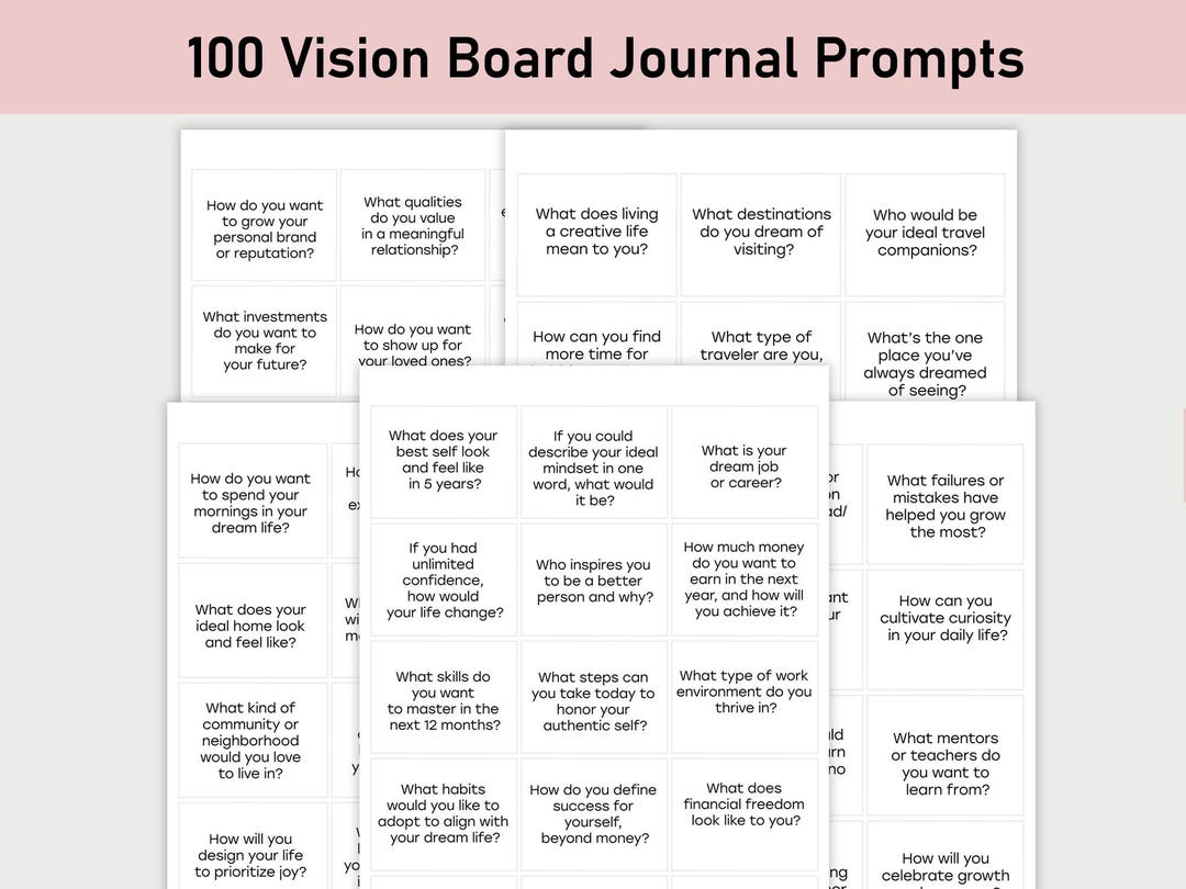 100 Vision Board Journal Prompts, Printable, Journal, Minimalist ...