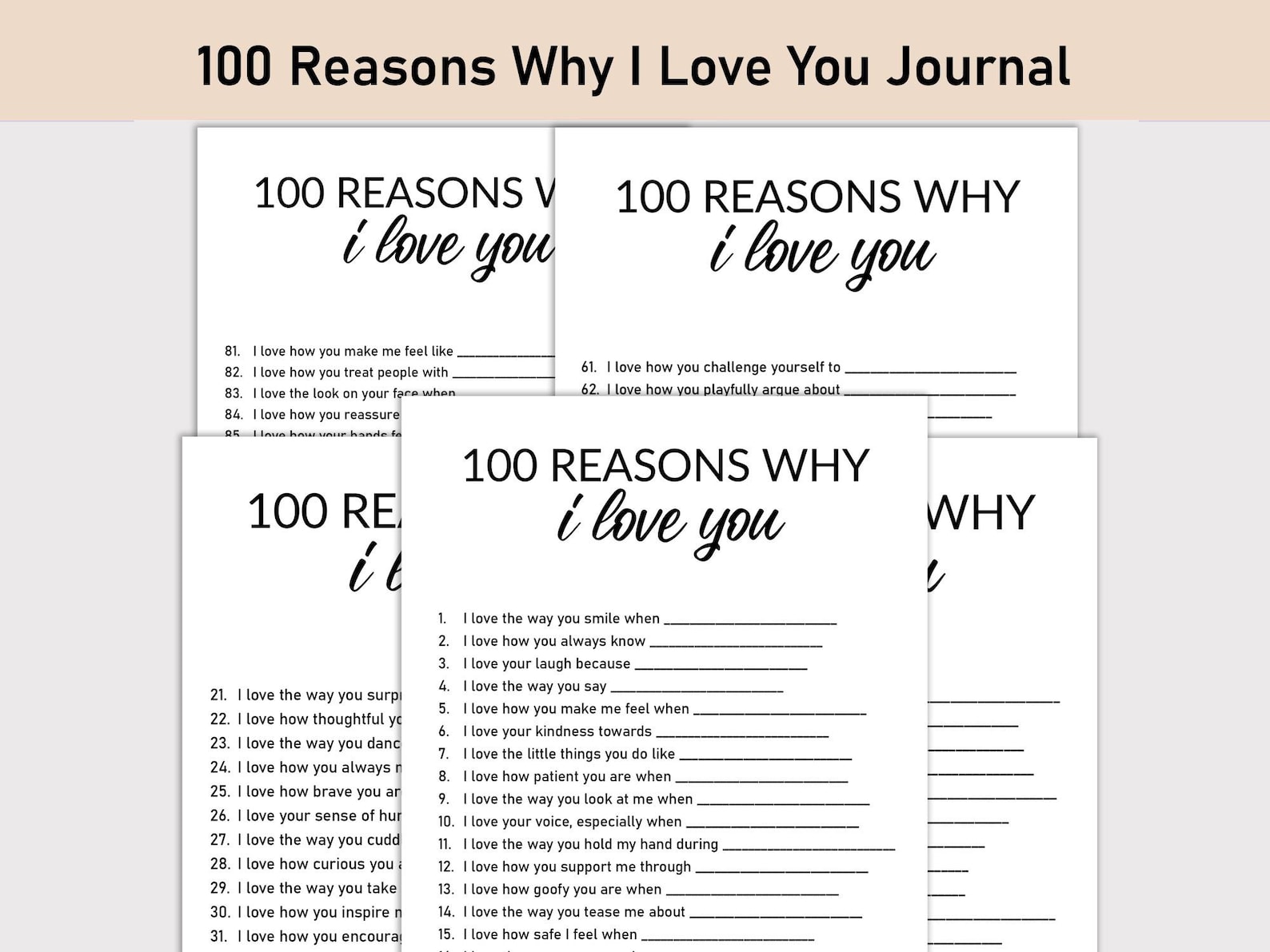 100 Reasons Why I Love You Printable Worksheet, Journal Printable, Fill ...