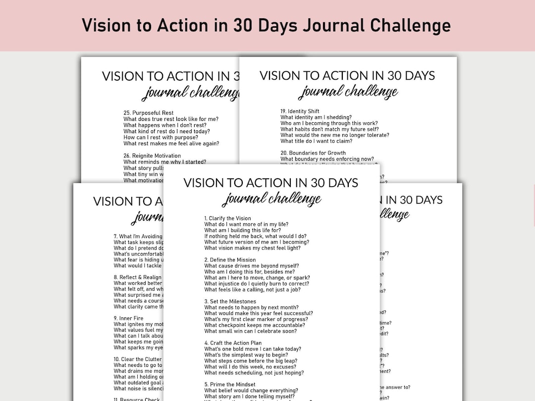 30 Day Vision to Action Journal Challenge Printable, Challenge ...