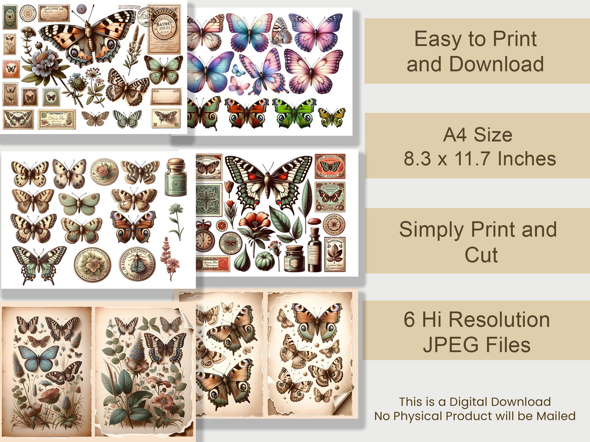 Butterfly Junk Journal Kit, Printable, Ephemera, Digital Papers ...