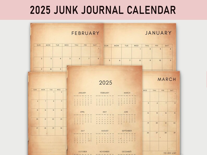 2025 Junk Journal Calendar Printable, Instant Download Printable, 2025 ...