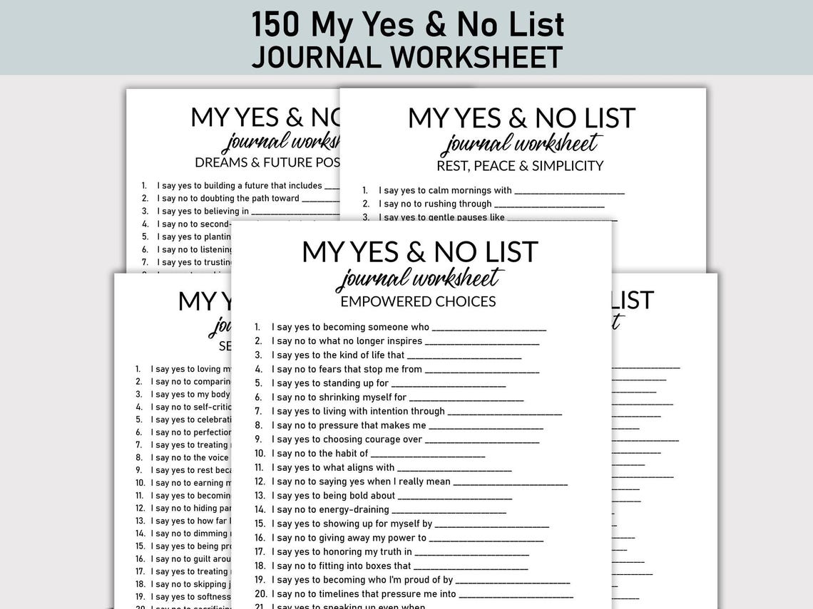 My Yes and No List Printable Worksheet, Journal Printable, Fill-in-the ...