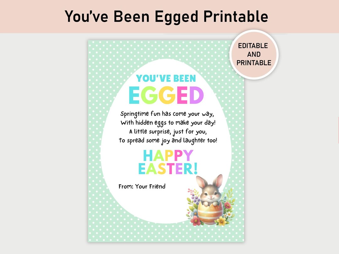 Editable You've Been Egged Printable, Easter Template, Easter Day ...