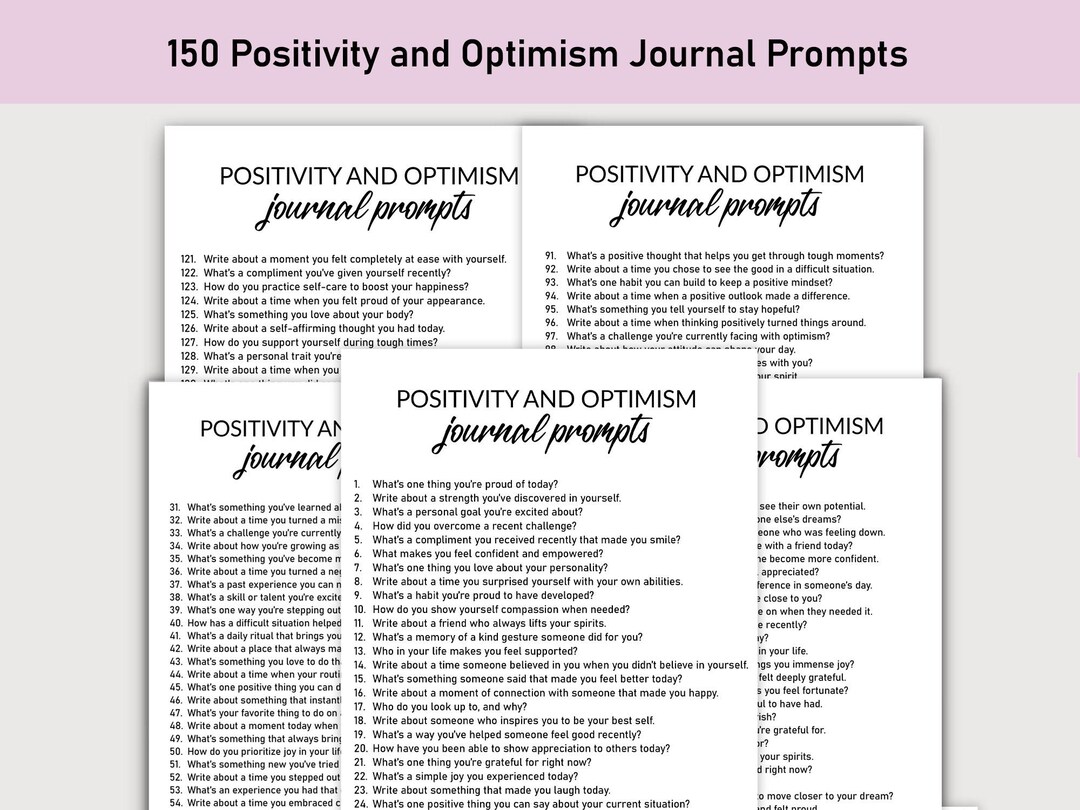150 Positivity and Optimism Journal Prompts, Printable, Journal ...