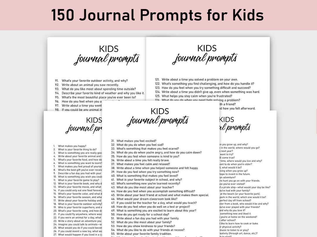 150 Journal Prompts for Kids, Printable, Children Journal, Minimalist ...