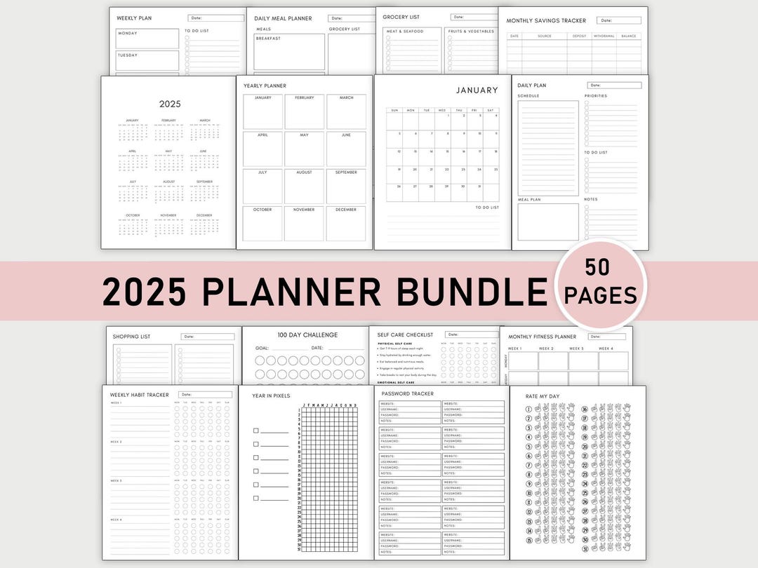 2025 Planner Printable Bundle, Instant Download Printable, 2025 Journal ...
