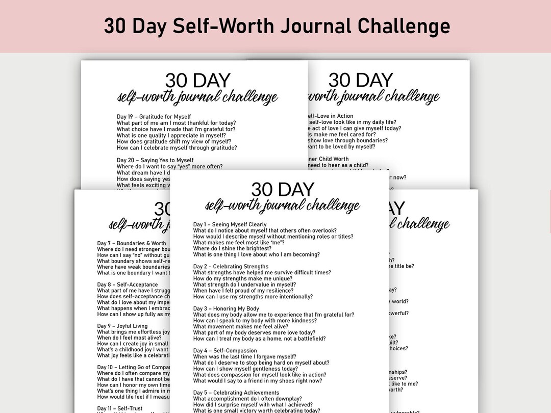 30 Day Self-worth Journal Challenge Printable, Challenge Printable ...