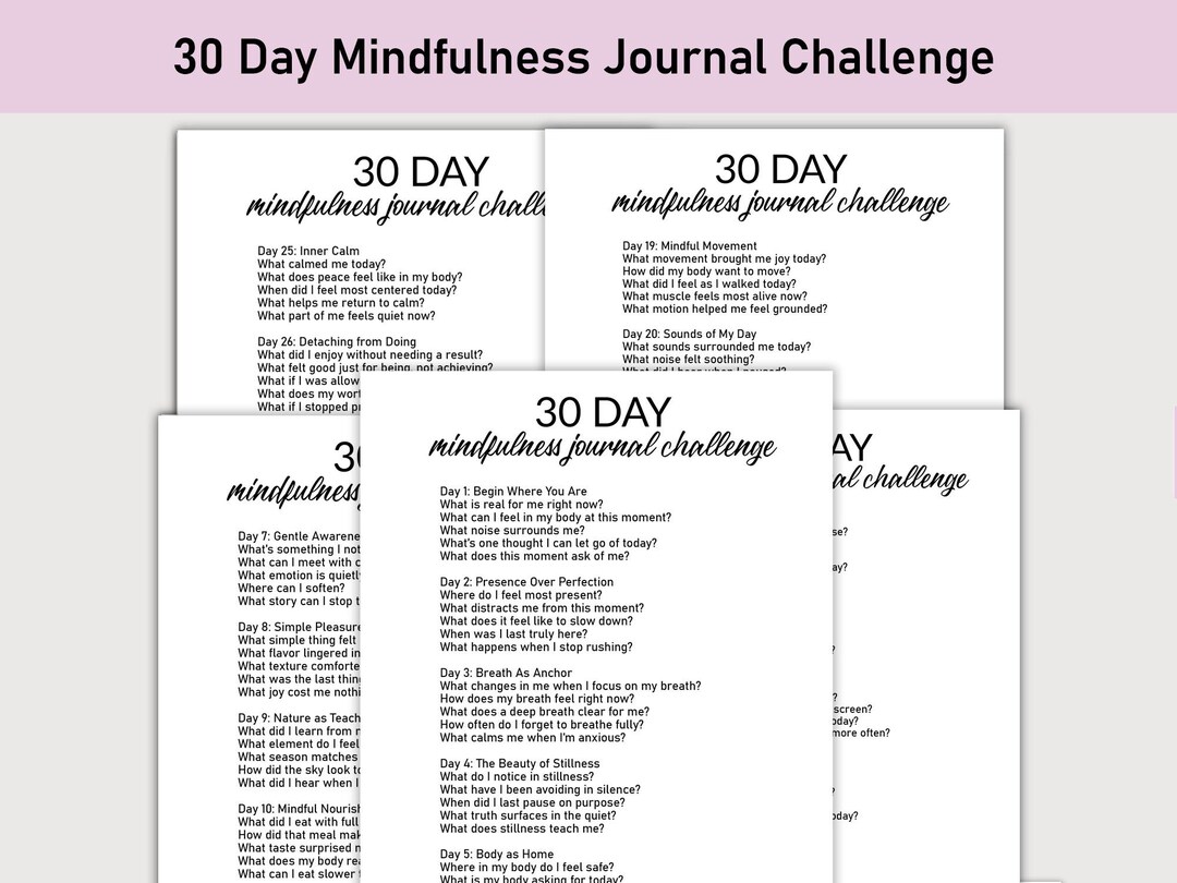 30 Day Mindfulness Journal Challenge Printable, Challenge Printable ...