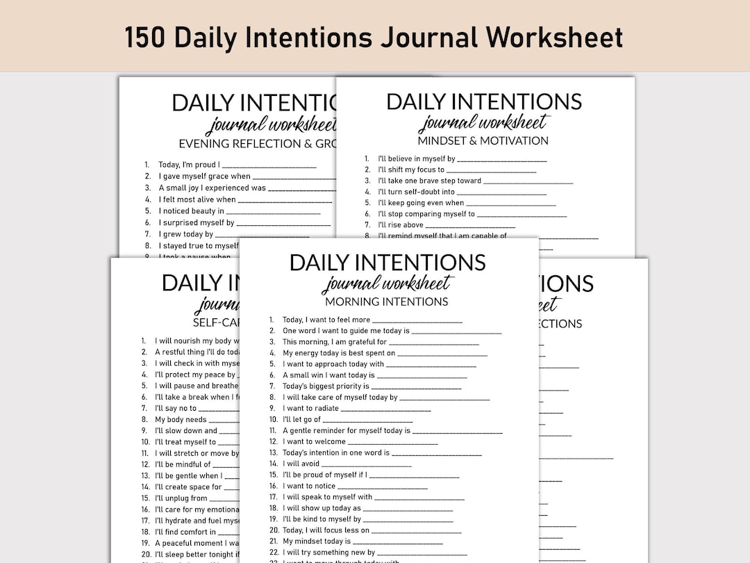 Daily Intentions Printable Worksheet, Journal Printable, Fill-in-the ...