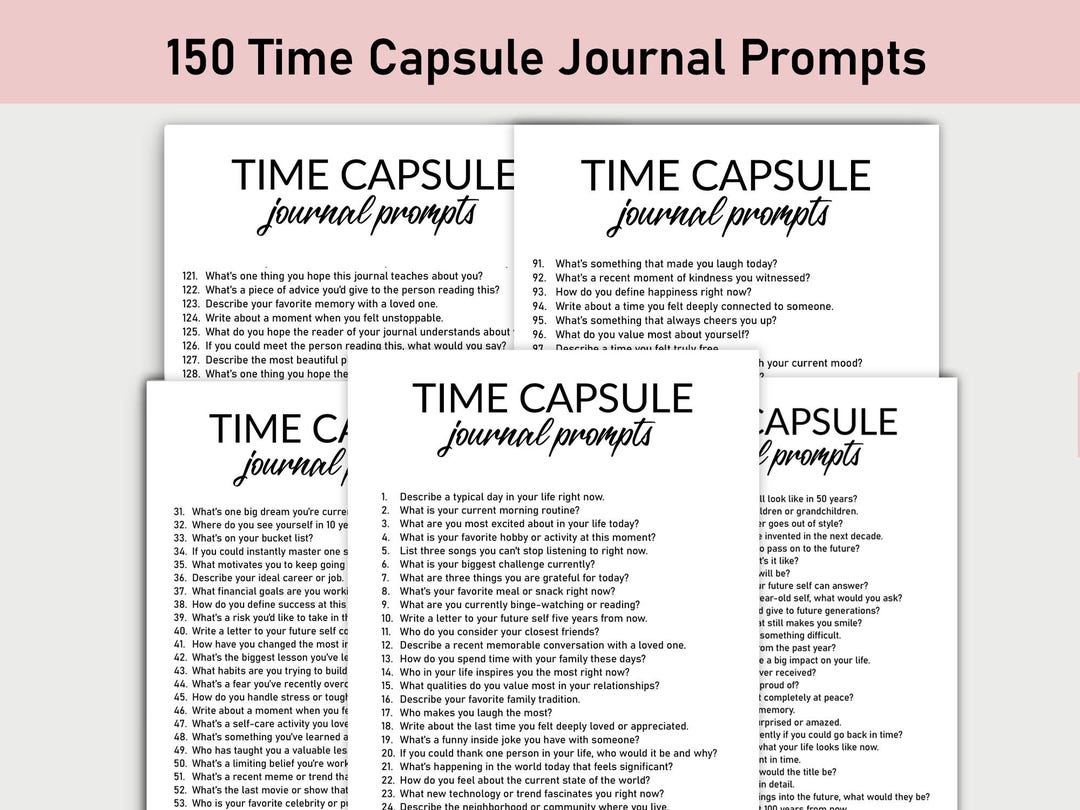 150 Time Capsule Journal Prompts , Printable, Journal, Minimalist ...