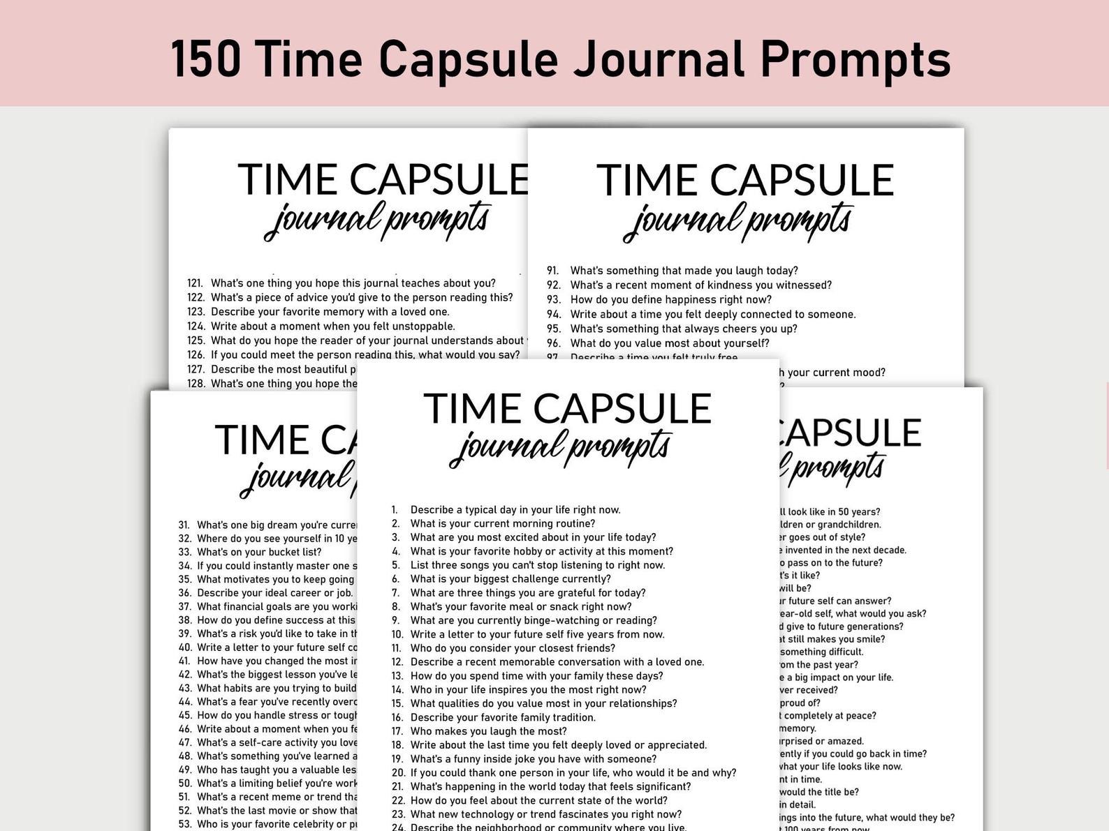 150 Time Capsule Journal Prompts , Printable, Journal, Minimalist ...