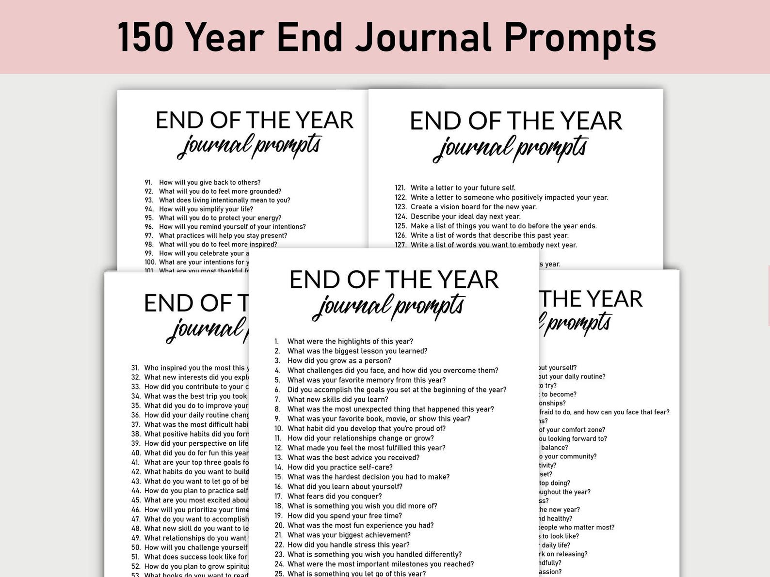 150 Year End Journal Prompts , Printable, Journal, Minimalist ...