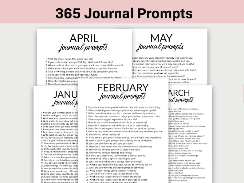 365 Journal Prompts, Printable, Journal, Minimalist, Self Care, Mental ...