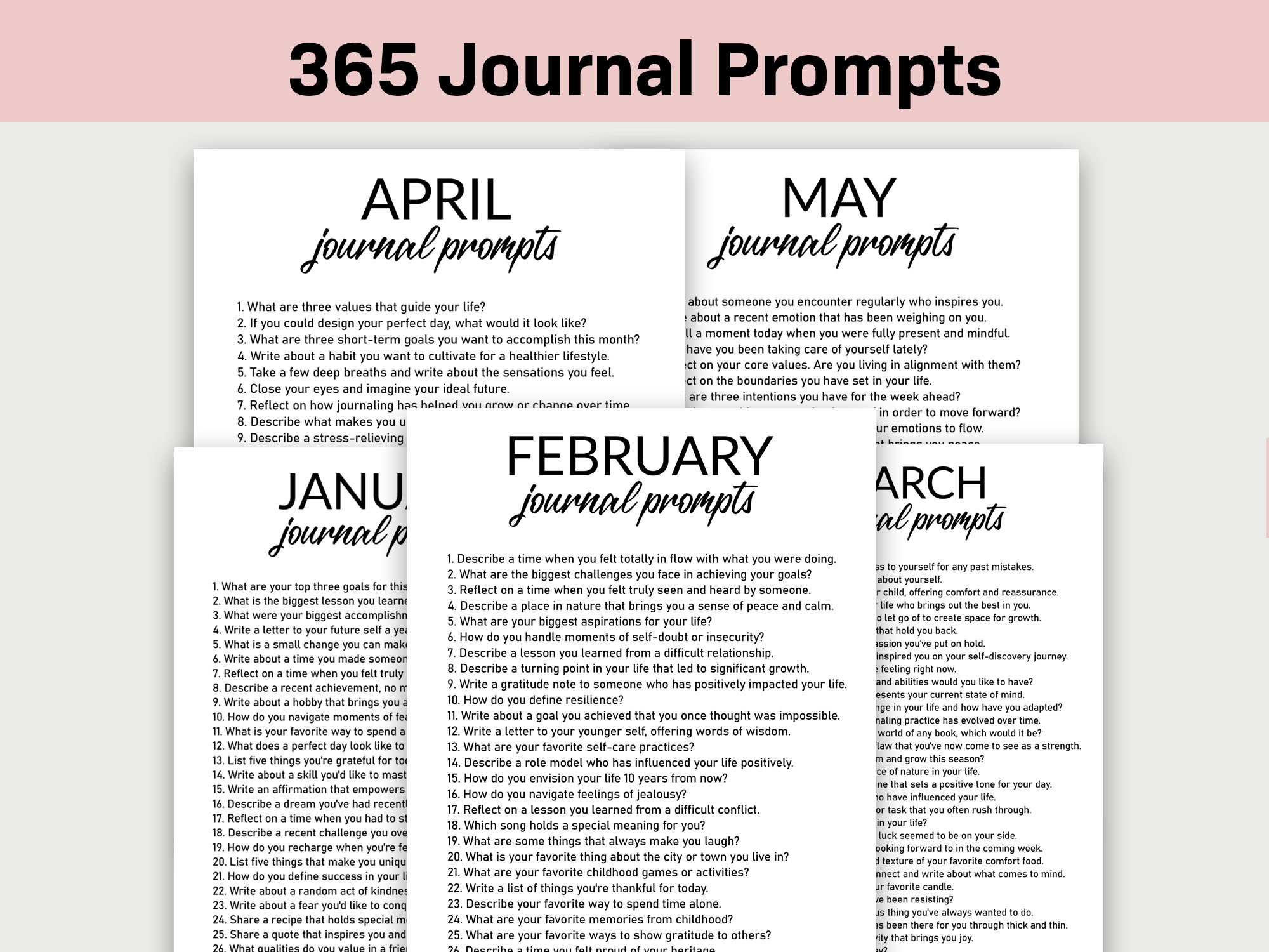 365 Journal Prompts, Printable, Journal, Minimalist, Self Care, Mental ...