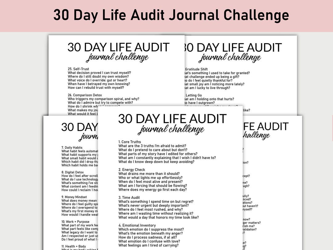 30 Day Life Audit Journal Challenge Printable, Challenge Printable ...