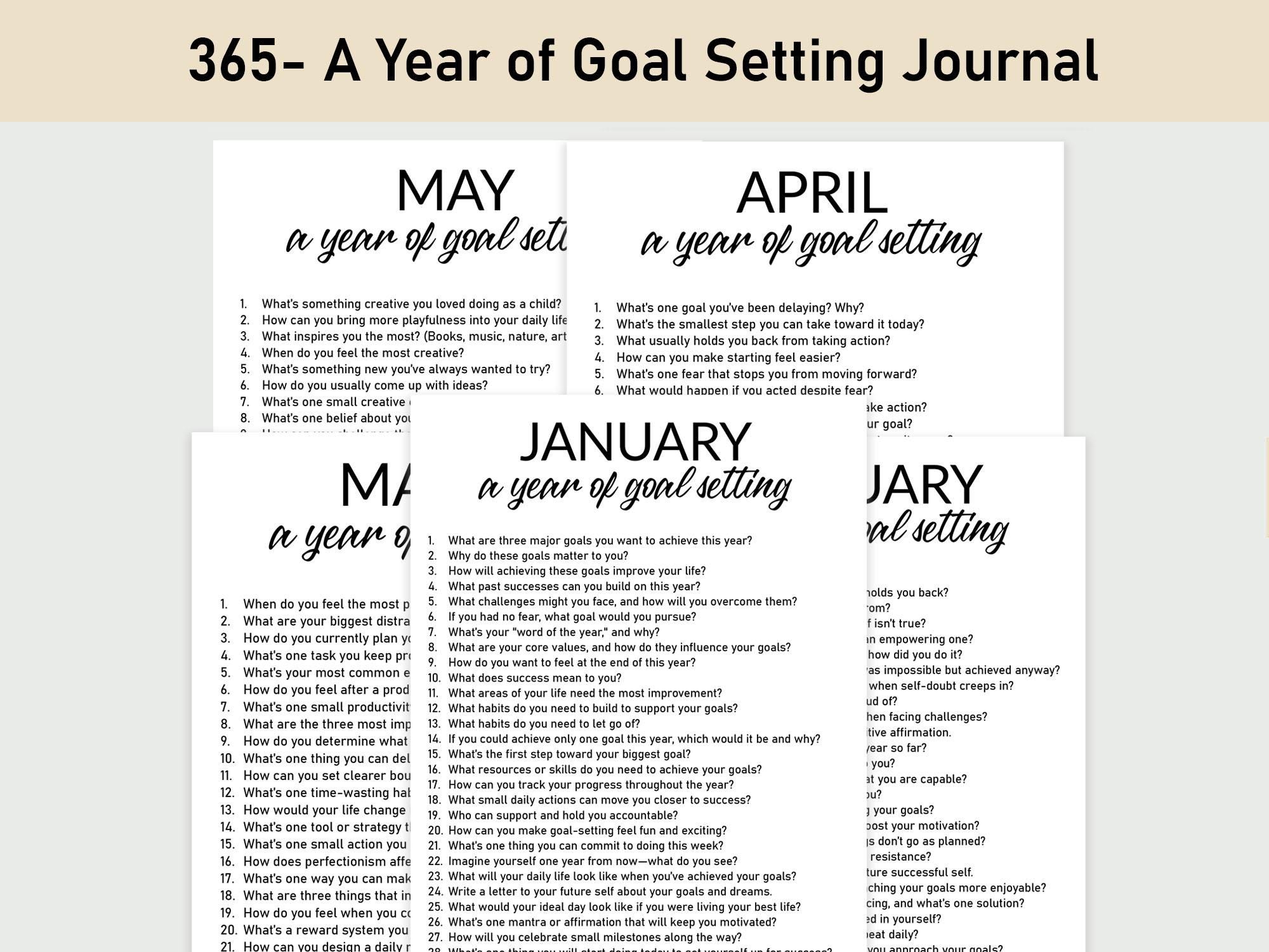 365 A Year of Goal Setting Journal, Journal Printable, Minimalist ...
