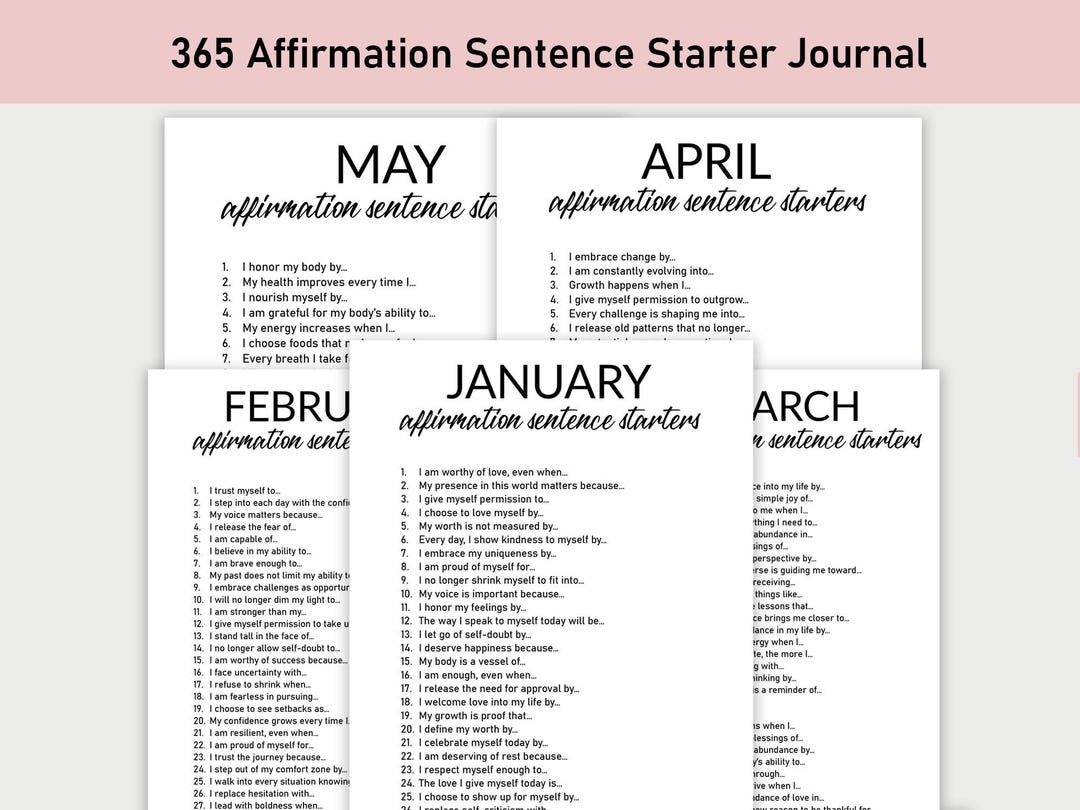 365 Affirmation Sentence Starter Journal, Journal Printable ...