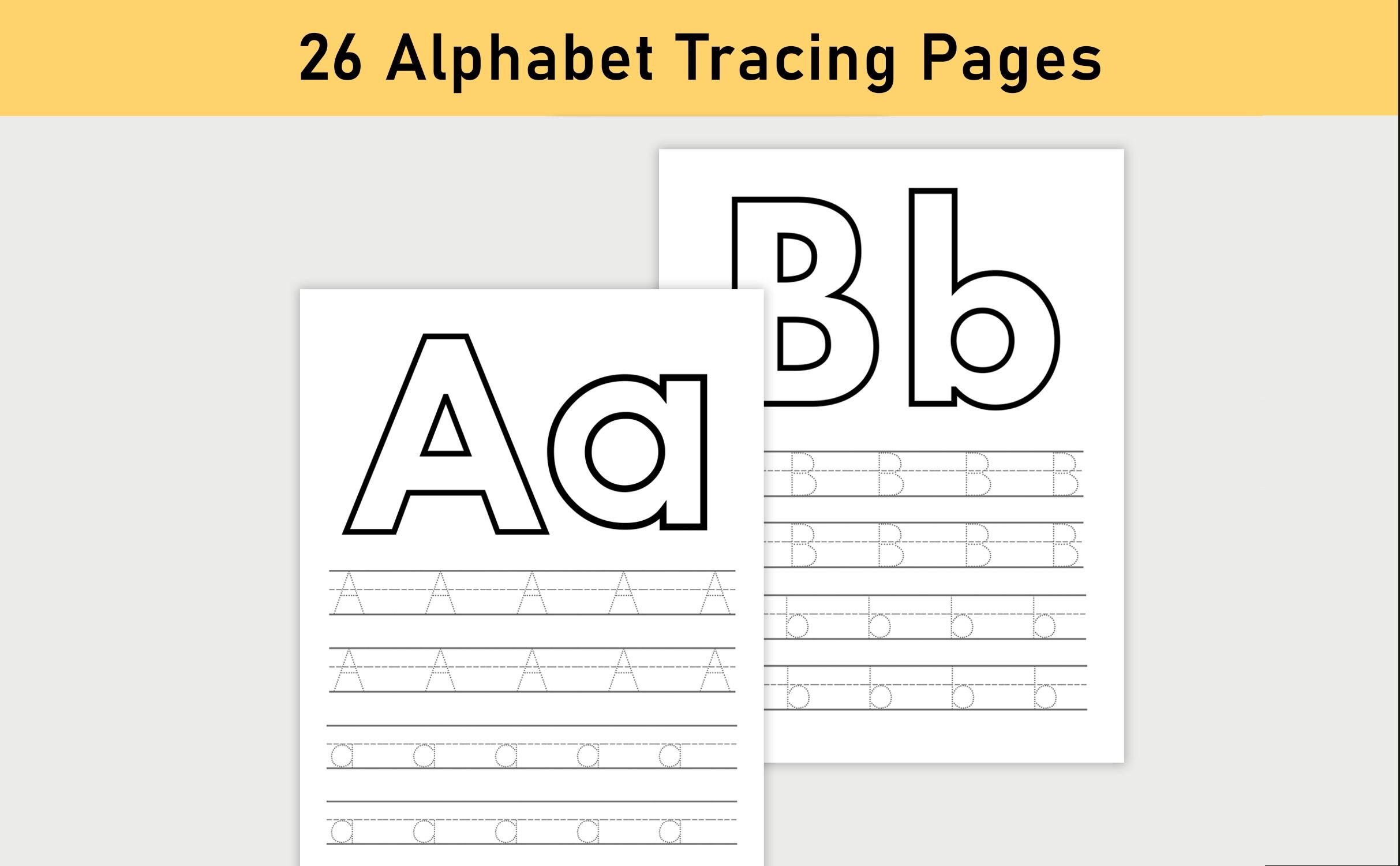 26 Alphabet Letters Tracing Pages, Handwriting Practice Printable ...