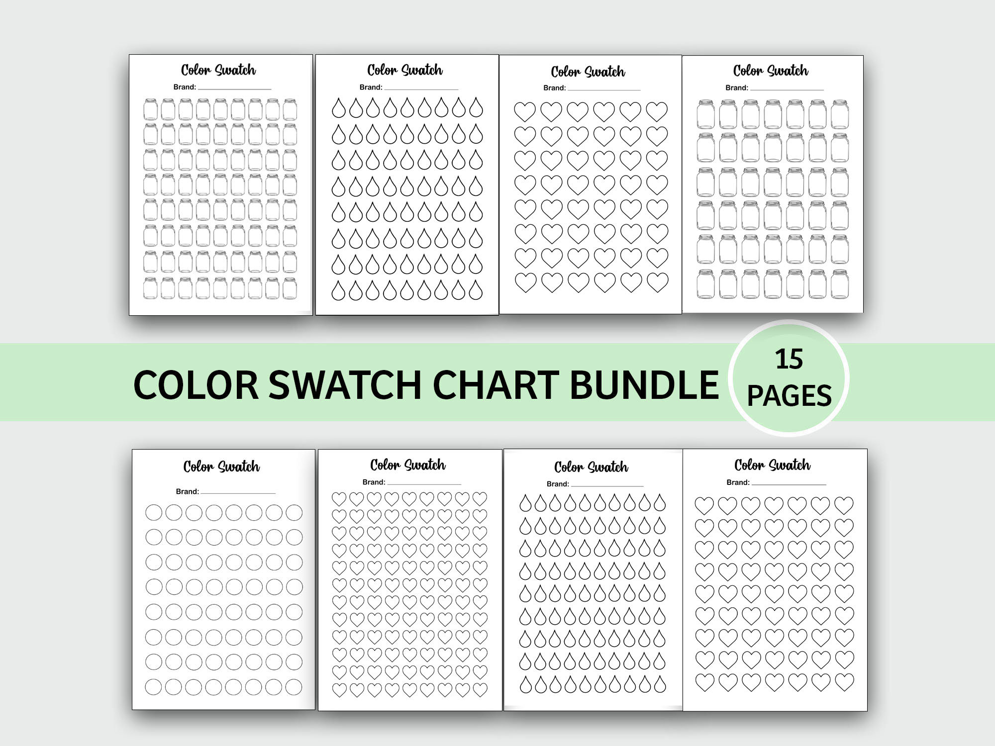 Color Swatch Chart Bundle, Printable, Blank Color Swatch, Journal, Ink ...