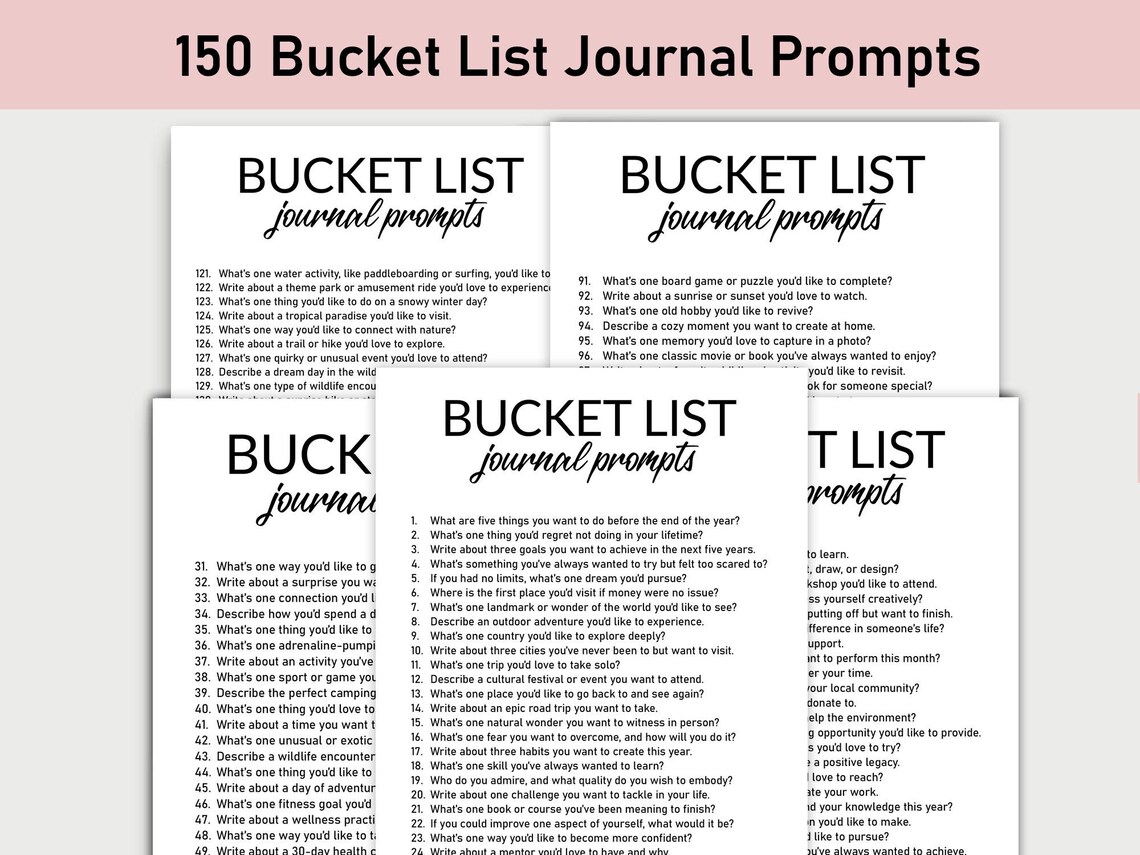 150 Bucket List Journal Prompts, Printable, Journal, Minimalist ...
