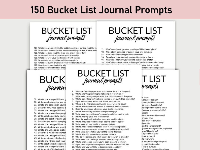 150 Bucket List Journal Prompts, Printable, Journal, Minimalist ...