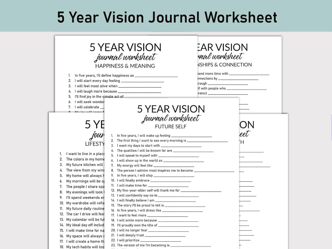 5 Year Vision Printable Worksheet, Journal Printable, Fill-in-the-blank ...
