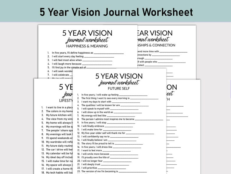 5 Year Vision Printable Worksheet, Journal Printable, Fill-in-the-blank ...