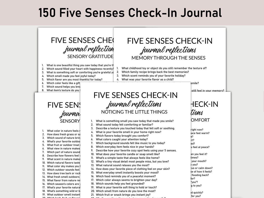 150 Five Senses Check-in Journal, Printable, Journal, Minimalist, Daily ...