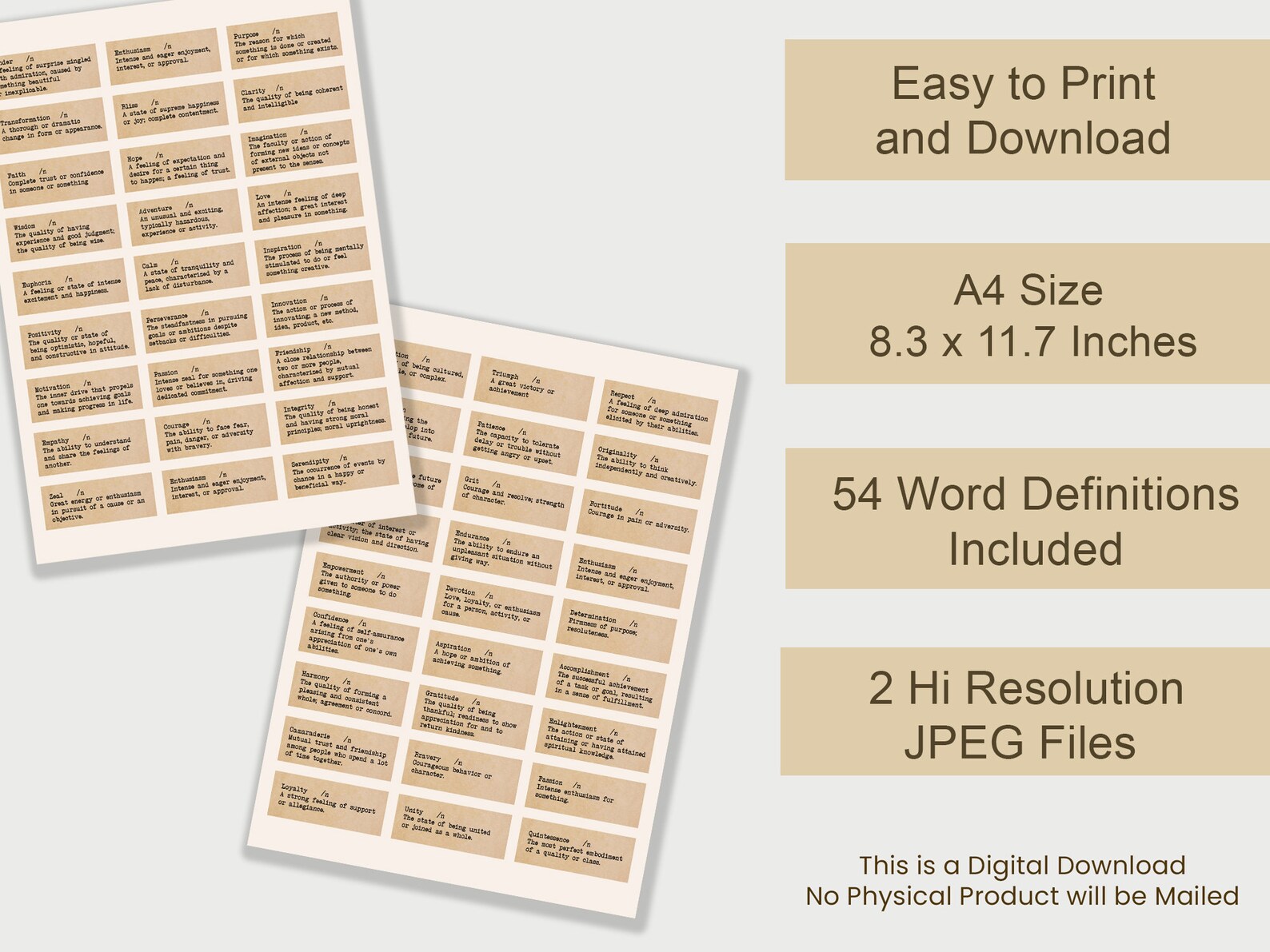 Positive Words Printable, Instant Download, Kraft Label, Dictionary ...