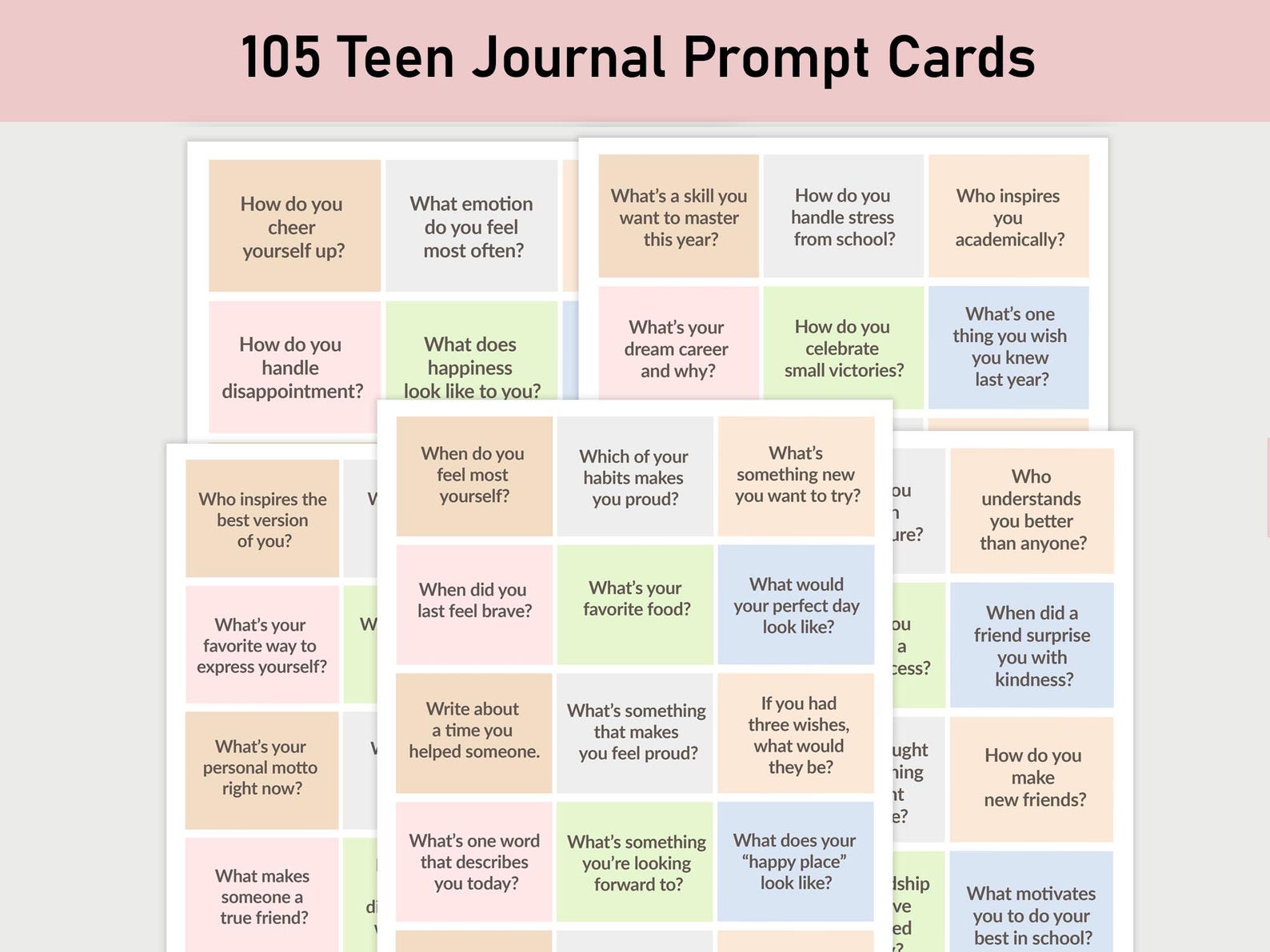 105 Journal Prompts for Teens, Journal Prompt Cards, Printable, Teen ...