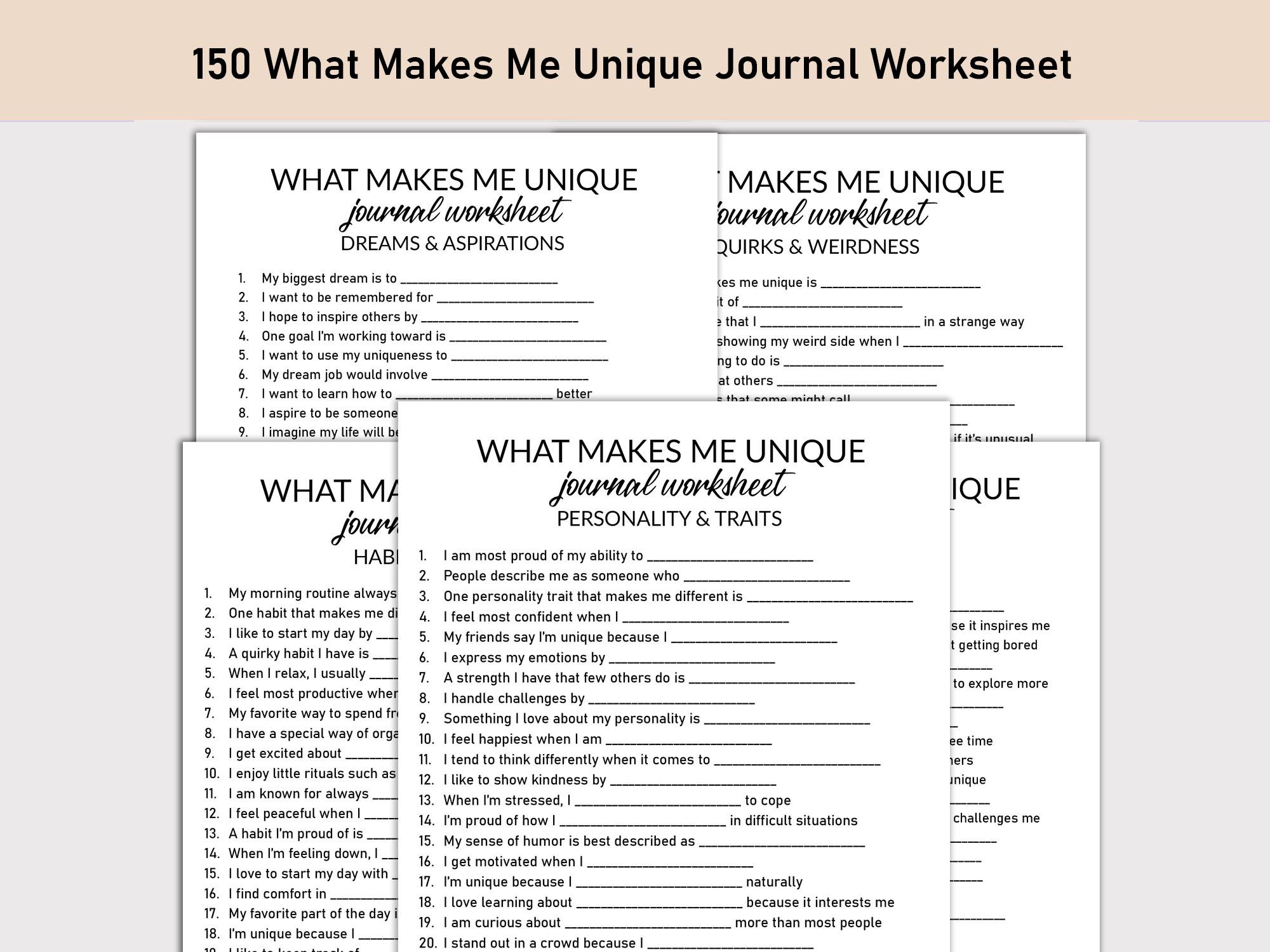 What Makes Me Unique Printable Worksheet, Journal Printable, Fill-in ...