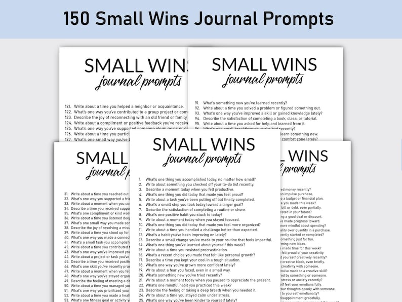 150 Small Wins Journal Prompts , Printable, Journal, Minimalist ...