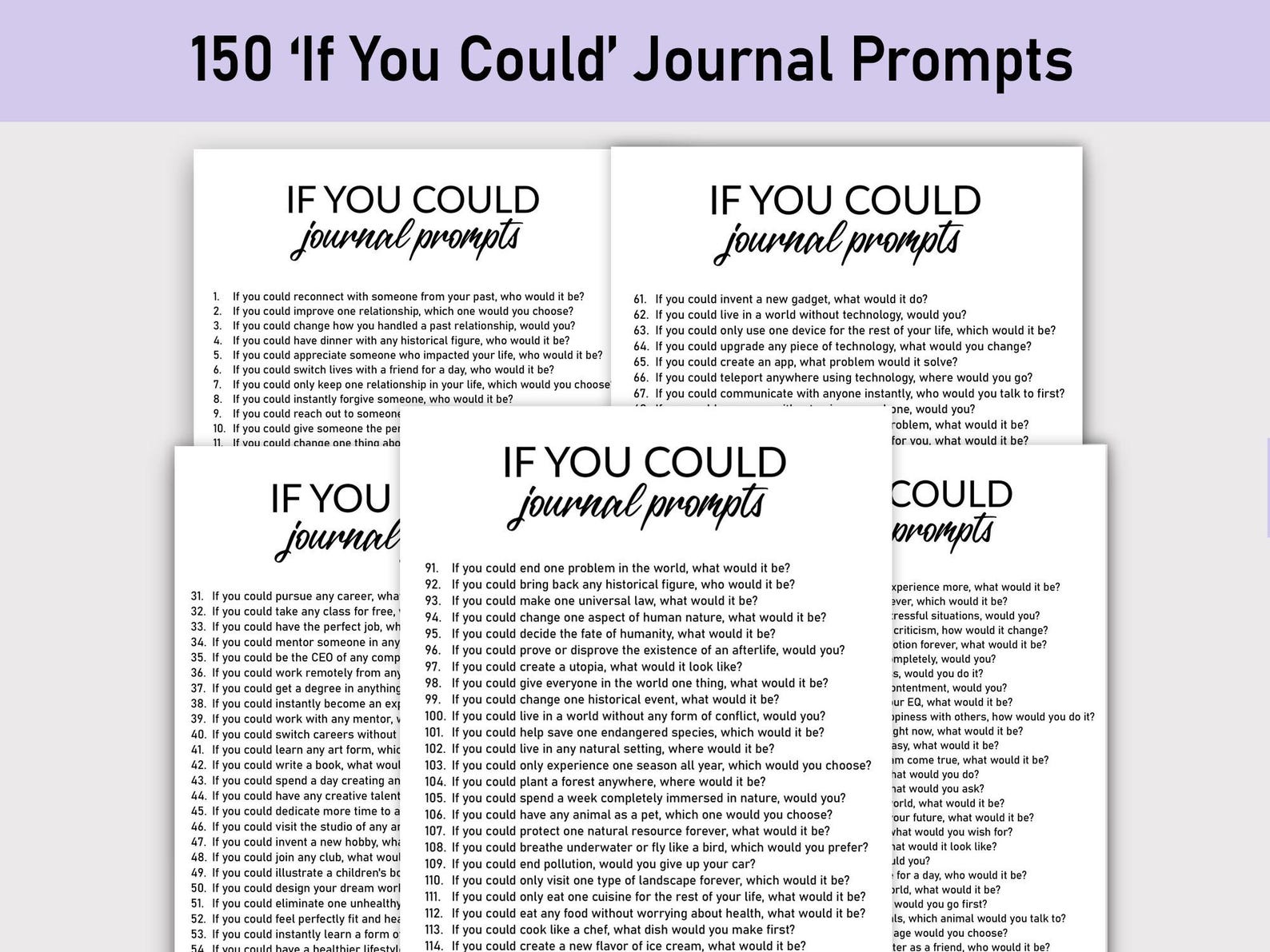 150 If You Could Journal Prompts , Printable, Journal, Minimalist ...
